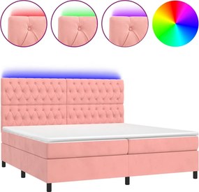 Box spring postel s matrací a LED růžová 200x200 cm samet 3136328