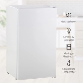 HOMCOM Mini lednička, kapacita 91 litrů, mrazák, nastavitelné police, tichý provoz, kompaktní rozměry, plast, ocel, bílá