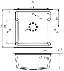 Sapho - Kuchyňský dřez 53x50 cm granit/bílá