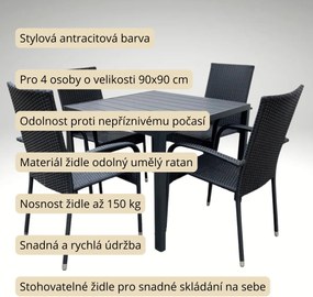 Vikio Zahradní ratanový set 90x90 pro 4 osoby DT280 antracit