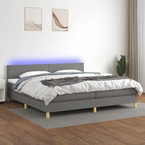 Box spring postel s matrací a LED tmavě šedá 200x200 cm textil 3133582