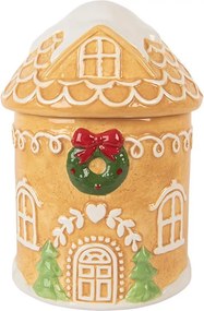 Hnědá keramická dóza perníková chaloupka - Ø 13*17 cm