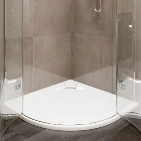 Mereo Čtvrtkruhová sprchová vanička s oblým krytem sif., vč. sif., bez nožiček, litý mramor 900 x 900 mm