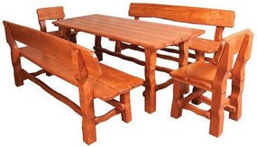 DREWMAX Zahradní set z masivního olšového dřeva stůl + 2 x lavice + 2 křesla
