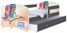 Dětská postel LUKI se šuplíkem ŠEDÁ 160x80 cm vzor ADVENTURE GINS