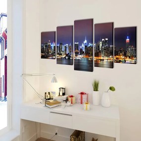 Sada obrazů, tisk na plátně, barevné panoráma New Yorku 100 x 50 cm 241550
