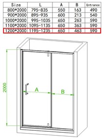 BPS-koupelny Sprchové dveře HYD-DN08 120 černá/transparent pro instalaci do niky - bez vaničky