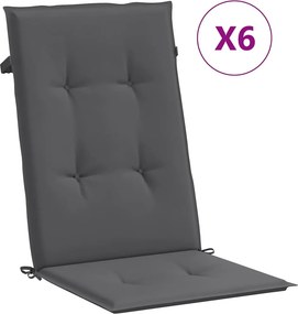 Podušky na židli vysoké opěradlo 6 ks antracitové 120x50x3 cm 314104