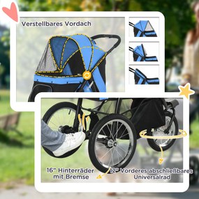 PawHut kočárek pro psy s odrazkami, skládací, úložný košík, ochrana proti slunci, síťované okno, Oxford, modrý| Aosom