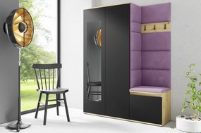 Eka Předsíňová stěna s čalouněnými panely Trinity 11 - Dub Artisan s černou / Fialová 2311