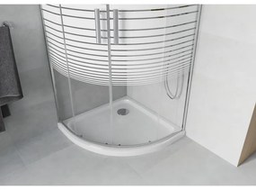 Mexen Rio půlkruhový sprchový kout 90 x 90 cm, Pruhy, Chromovaná + sprchová vanička Flat, Bílá - 863-090-090-01-20-4110