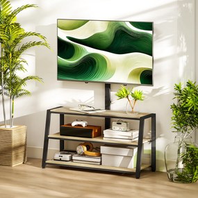 HOMCOM TV nábytek s držákem pro televizory přibližně 81–178 cm, otevřené police, nastavitelný úhel 35°, 108x41x135 cm, přírodní dřevěný vzhled