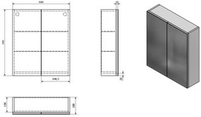 Aqualine, VEGA galerka 60x70x18cm, dub platin, VG860