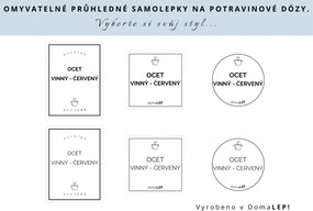 OCET VINNÝ ČERVENÝ - omyvatelná samolepka na dózu, výběr rozměrů Ø 5 cm / 5 x 5 cm / 6 x 8 cm | DomaLEP tvar: KOLEČKO, barva: PRŮHLEDNÁ - ČERNÉ písmo, velikost: Ø 5 cm - tučné písmo