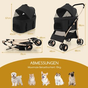 Costway 3 v 1 Psí kočárek psí buggy skládací až 15 kg Vozík pro domácí mazlíčky