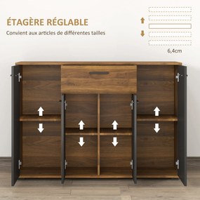 HOMCOM Hnědý a Černý Kufenický Úložný Kabinet s 4 Skříňkami, Zásuvkami a Nastavitelnými Policemi, Rozměry 120 x 35 x 85 cm