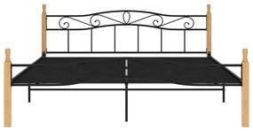 vidaXL Marketos Rám postele černý kov a masivní dubové dřevo 200 x 200 cm