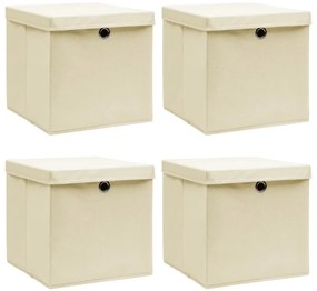 Úložné boxy s víky 4 ks krémové 32 x 32 x 32 cm textil 288358