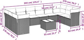 11dílná zahradní sedací souprava s poduškami šedá polyratan 3218210