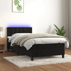 vidaXL Box spring postel s matrací a LED 80 x 200 cm samet [3134613] Barva: Černá