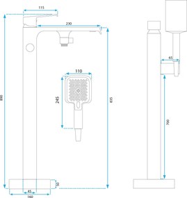 Rea Hass, volně stojící baterie h-890, chromová, REA-B6400