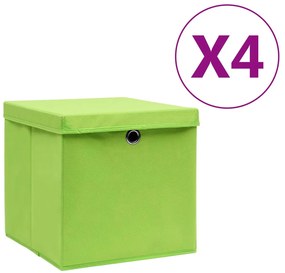 Úložné boxy s víky 4 ks 28 x 28 x 28 cm zelené 325228