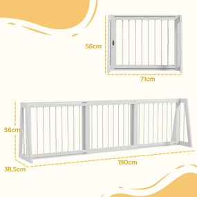 PawHut Zábrana pro psy 3-panelová s možností roztažení 71-190cm - dřevěný pet fence - rozměry 71-190L x 38,5W x 56H cm bílá