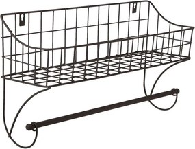 Nástěnný kovový držák na ručník s košíkem - 44*12*25 cm