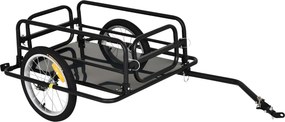 HOMCOM Přívěs na kolo pro přepravu nákladu s kapacitou 40 kg, skládací kovový vozík, černý, 139 x 71,5 x 49 cm