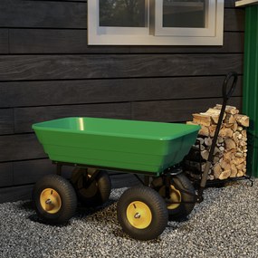Zahradní vozík s funkcí sklápění do 200 kg Ruční vozík s plastovou vanou o objemu 75 litrů Rukojeť na zatažení Pneumatiky Tmavě zelená barva