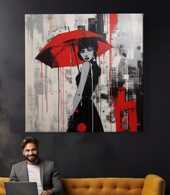 Obraz na plátně - Žena s červeným deštníkem FeelHappy.cz Velikost obrazu: 80 x 80 cm