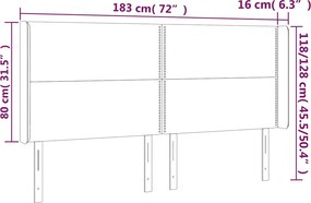 Čelo postele s LED tmavě šedé 183 x 16 x 118/128 cm textil 3123923