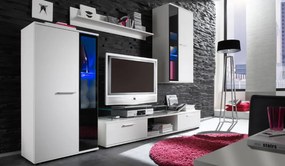Obývací stěna SALESA bílá – moderní sestava s vitrínou a možností LED osvětlení