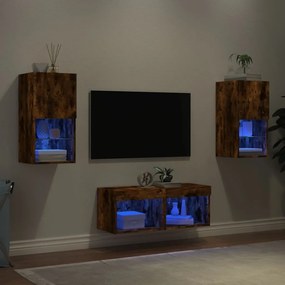 4dílná obývací stěna s LED osvětlením kouřový dub 3216573