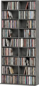 HOMCOM úložný stojan na CD a DVD 18 přihrádek, maximální kapacita 640 CD/360 DVD 430 Blu-ray, 78,5 x 24 x 175 cm, světle šedý