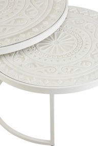 Set 2 bílých kovových stolků s ornamentovou deskou - Ø79*36 cm