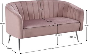 Designový 2-sed, růžová Velvet látka/chrom-stříbrný, BAGY