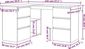 vidaXL Rohový psací stůl 145 x 100 x 76 cm dřevotříska [801092] Barva: dub sonoma