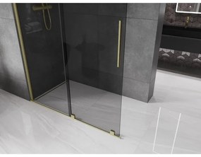 Mexen Velar, sprchová zástěna s posuvnými dveřmi Walk-in 150 x 200 cm, 8mm šedé sklo, zlatá matná, 871-150-000-43-55