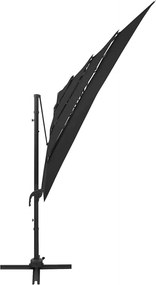 4stupňový zahradní slunečník s hliníkovou tyčí černý 250x250 cm 313826