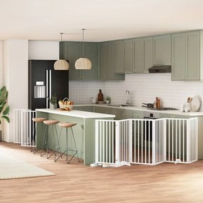 Zábrana pro psy s dvířky skládací 15 panelů bílá 750 cm topol 3155540