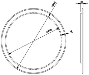 Sapho SHARON kulaté zrcadlo s LED podsvícením a s policí ø 80cm, černá mat ((E28904CI-01) - 31255CI-01