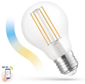 LED žárovka E27 Tuya smart WiFi čirá LED A60 5W COG 230V CCT+DIM CLEAR Wi-Fi - WOJ+14418 - Wojnarowscy