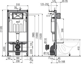 Alcaplast AM101/1120 Sádromodul komplet do sádrokartonu se závěsným WC RIMLESS Adatto