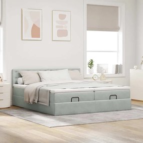 Osmanský rám postele s matracíes světle šedá 200x200cm samet 3312116