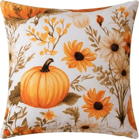 Povlak na polštář z mikrovlákna FLOWERS AND PUMPKINS 45x45 cm, oranžový