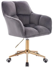 LuxuryForm DESIGN Otočné křeslo AMALFI VELUR na zlaté podstavě s kolečky - tmavě šedé