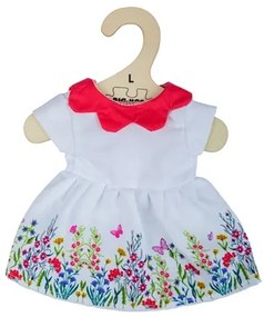 Bigjigs Toys Bílé květinové šaty s červeným límečkem pro panenku 38 cm