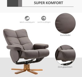 HOMCOM polohovací křeslo s taburetem a úložným prostorem, TV křeslo s funkcí polohování, otočné o 360°, dřevěný rám PU, hnědé 80x86x99cm pro pohodlí …