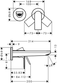 Hansgrohe Rebris E, umyvadlová baterie pod omítku, 2-otvorová instalace, černá matná, 72568670